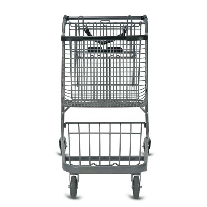 Grey metal supermarket shopping trolley