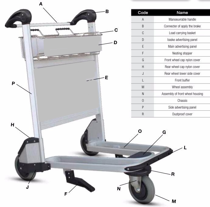 Silver handbrake luggage airport trolley
