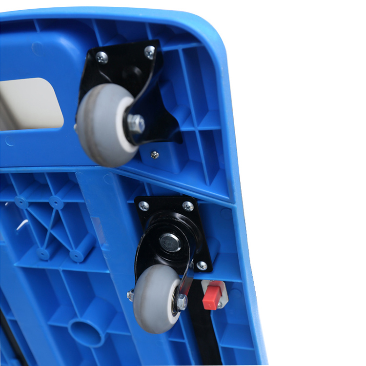 Small blue plastic platform trolley